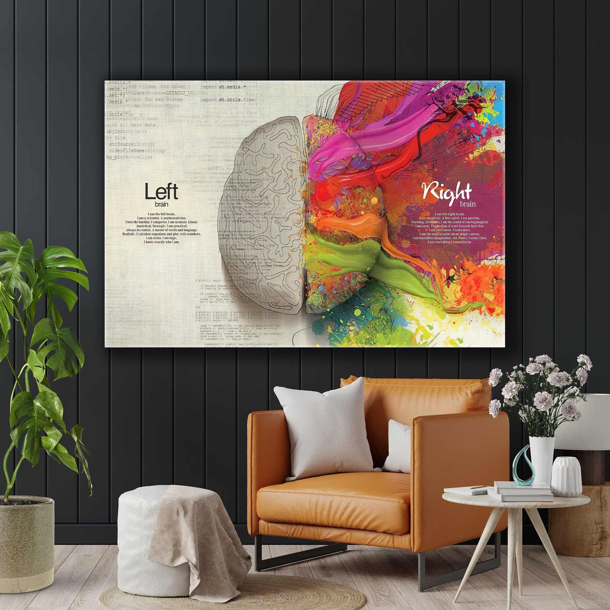 Right Brain Ans Left Brain Wall Art, Colorful Canvas Art, Modern Wall ...