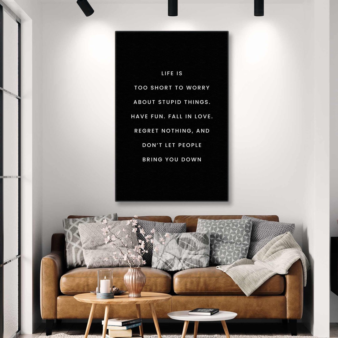 Art mural typographique, Art de toile motivationnelle, Noir, Décor mural moderne, Toile enroulée ...