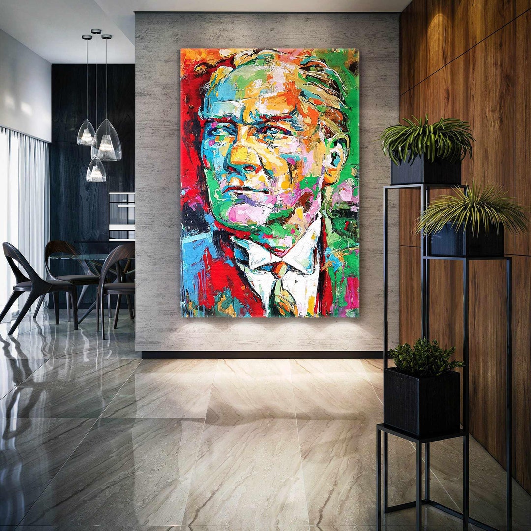 Mustafa Kemal Ataturk, Turkiye Wall Art, Colorful Portrait Wall Decor ...