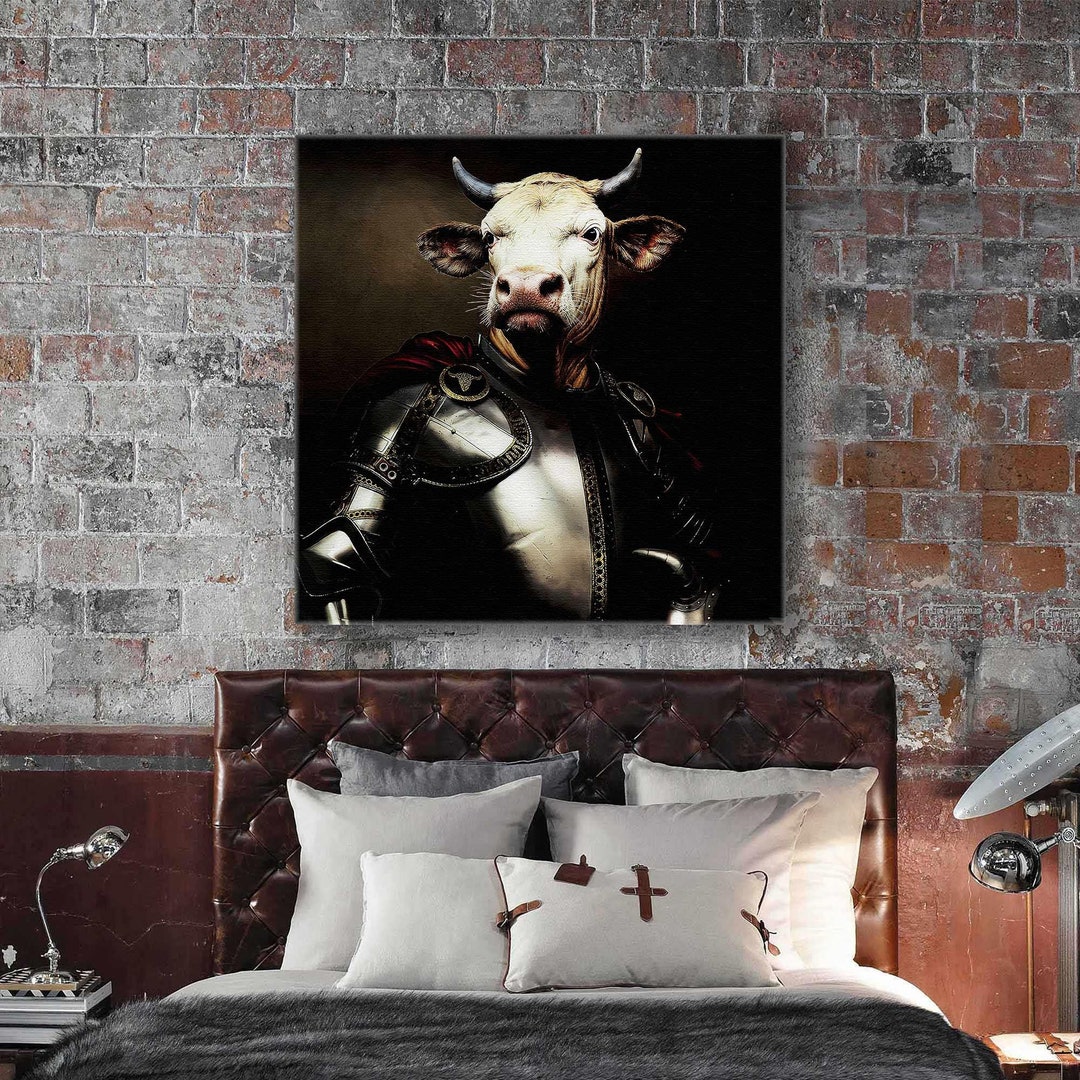 Cow in Gladiator Suit Wall Art, Animal Canvas Art, Modern Wall Decor ...