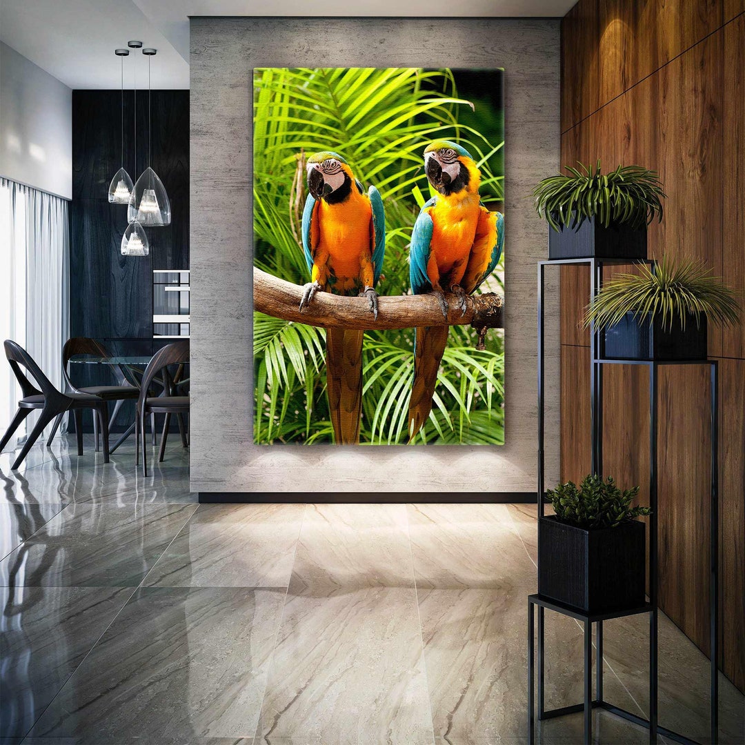 Macaw Parrot Wall Art, Colorful Bird Canvas Art, Tropical Jungle Wall ...