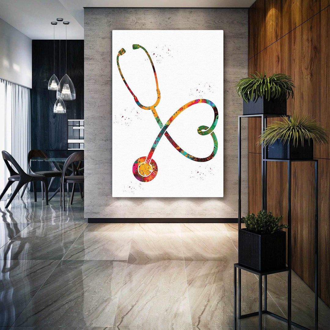 Doctor Wall Art, Stethoscope Canvas Art, Colorful Wall Decor, Roll up ...
