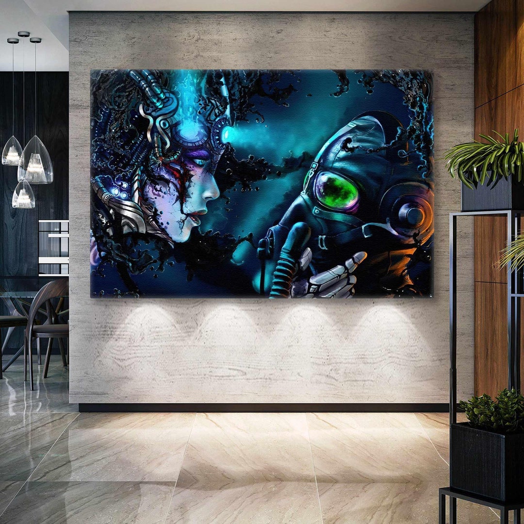 Futuristic Wall Art, Love Canvas Art, Underwater Wall Art, Romantic ...