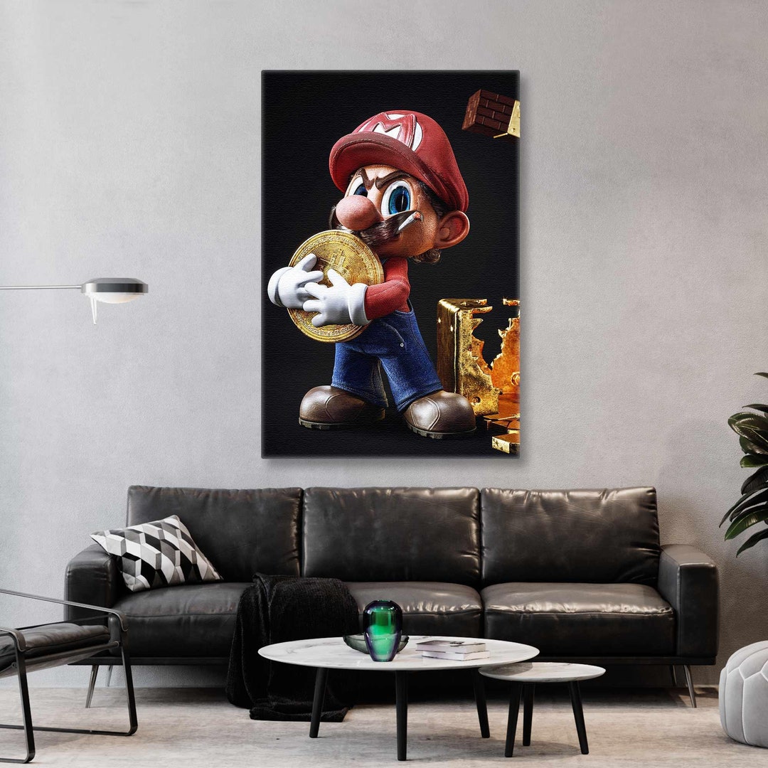 Pop Art Super Mario, Modern Wall Art Decor, Gold Coin Wall Art, Roll up ...
