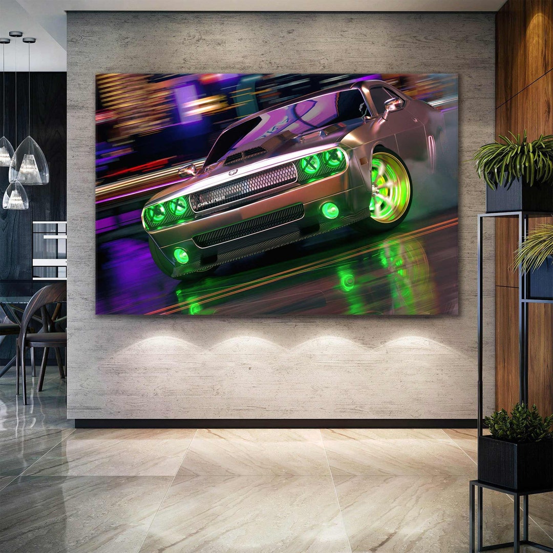 Drift Car Wall Art, Car Neon Light Canvas Art, Décoration murale ...