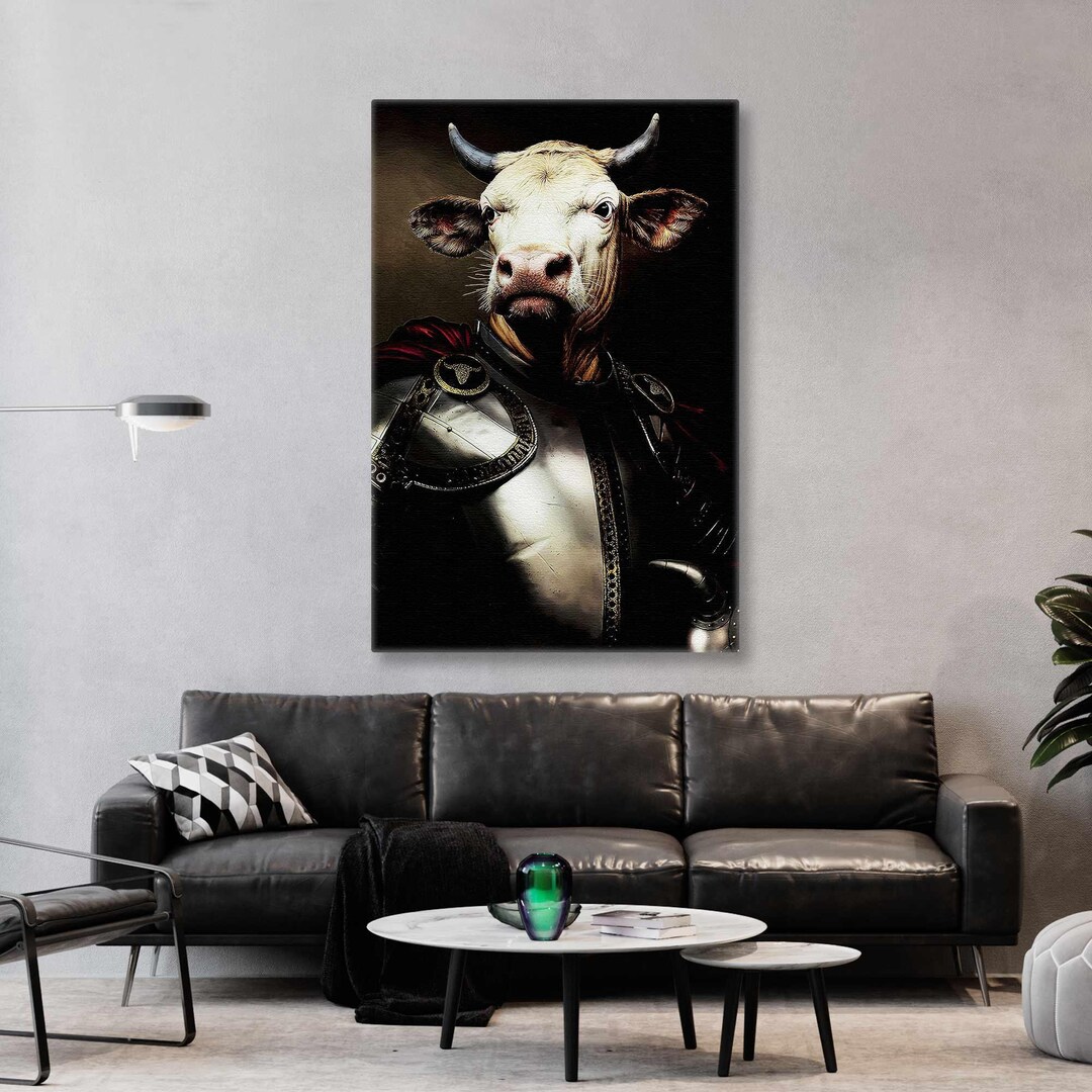 Cow Wall Art, Galdiator Suit Canvas Art, Animal Wall Decor, Roll up ...