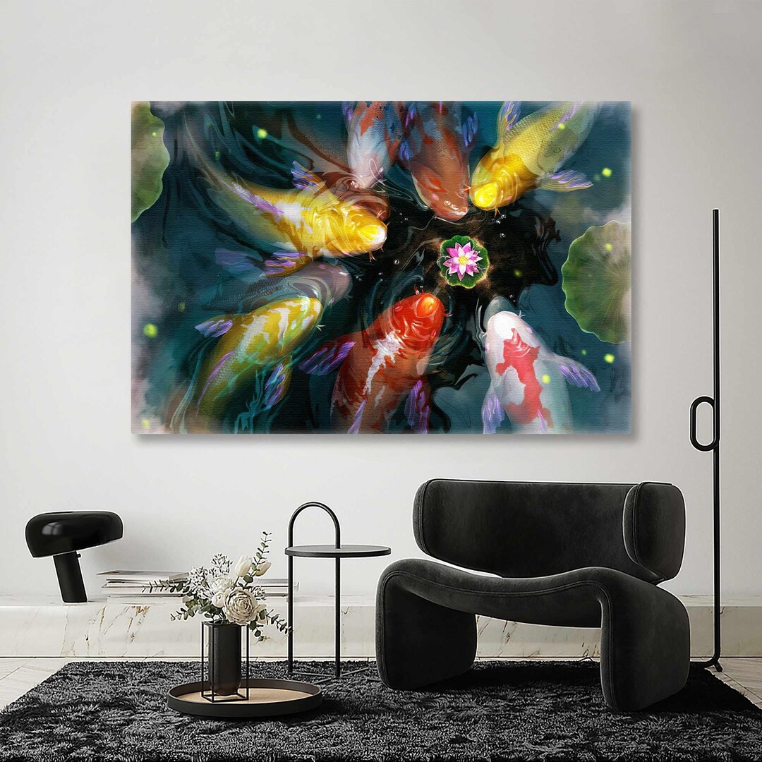 Goldfish Wall Art, Koi Fish Canvas Art, Underwater Wall Decor, Lotus ...