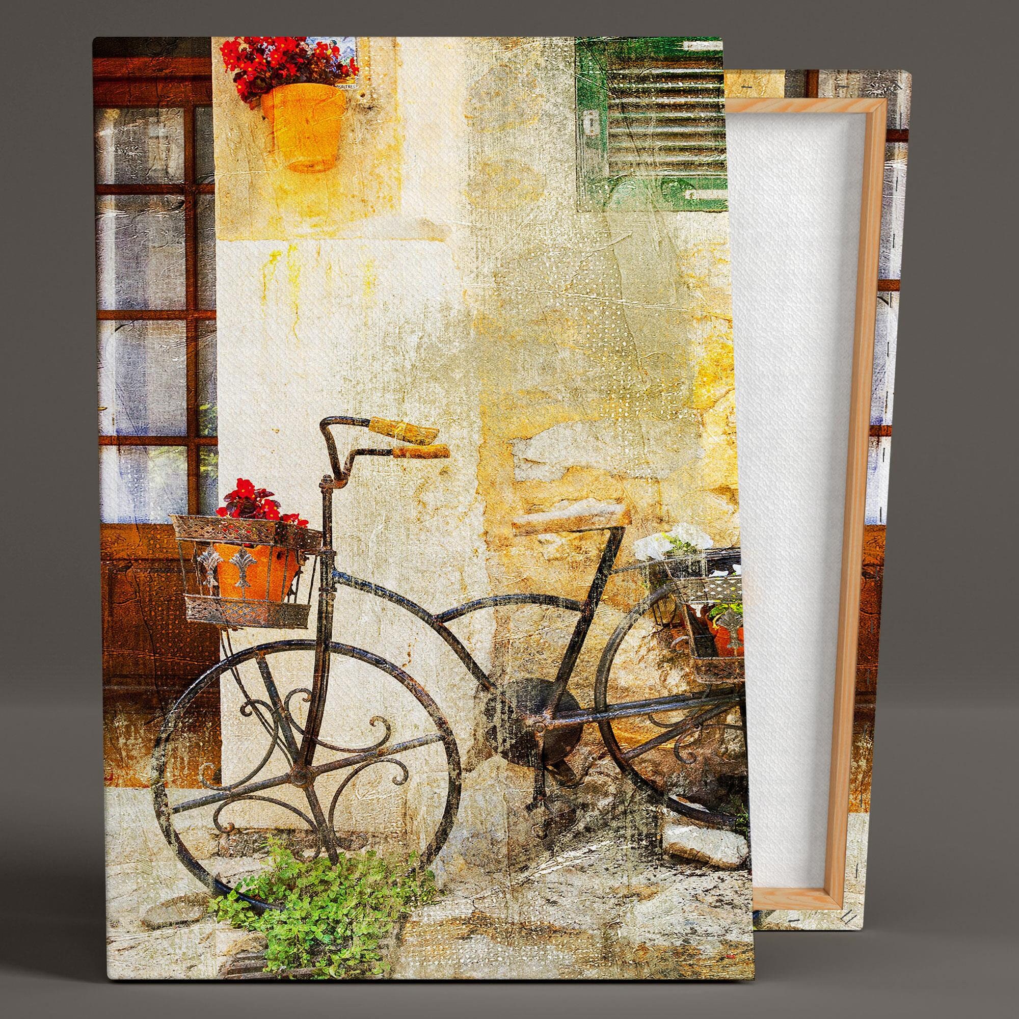 Art mural bicyclette rétro, art sur toile nostalgie, décoration murale ...