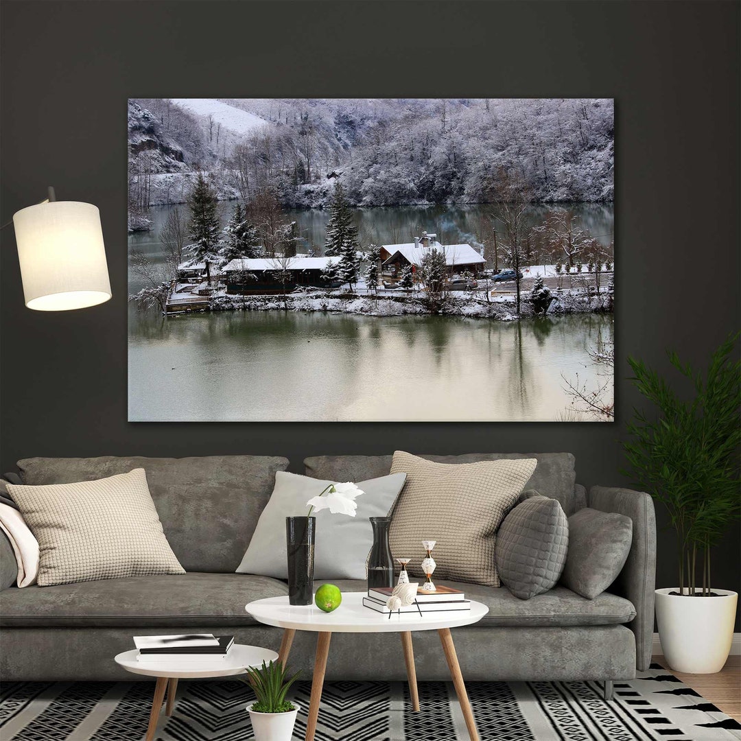 Lake House Wall Art, Trabzon Canvas Art, Winter Art, Turkiye Wall Decor ...