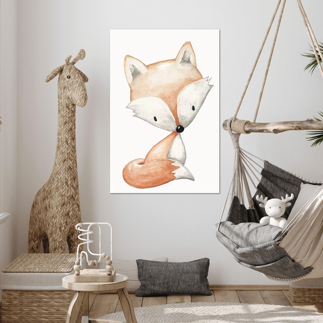 Art mural de renard, art sur toile danimal mignon, décoration murale de ...