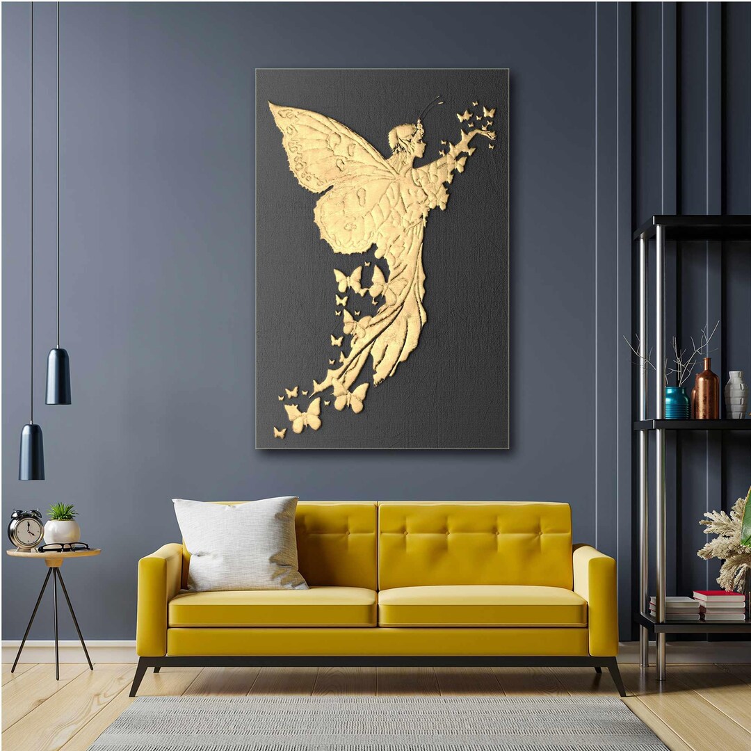 Art mural ange ailé doré, toile d'art moderne, décoration murale ...