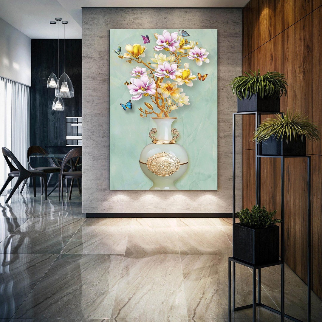 Art mural fleurs dans un vase, toile de fleurs, décoration murale de ...