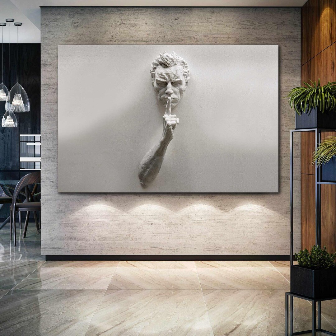 Marble Man Making Hush Sign Wall Art, Modern Wall Decor, Roll up Canvas ...