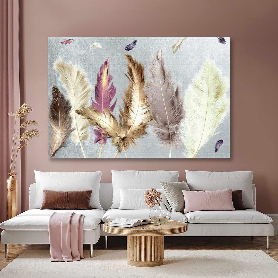 Patel Color Feathers Wall Art, Animal Wall Decor, Living Room Decor ...