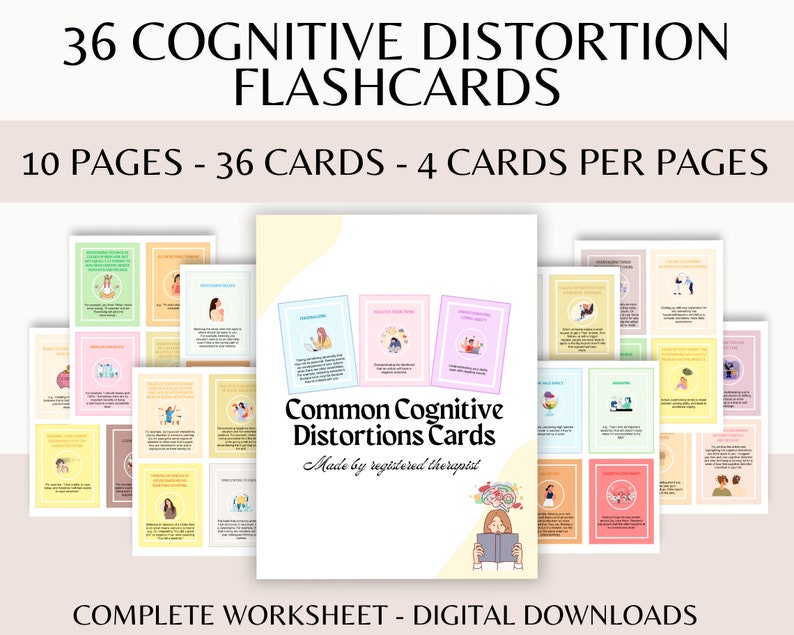 Cognitive Distortion Cards Flashcards, Thinking Errors, Unhelpful ...