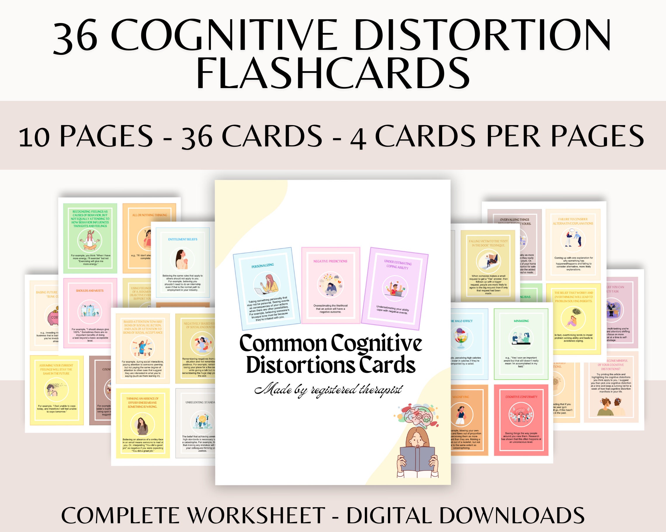Cognitive Distortion Cards Flashcards, Thinking Errors, Unhelpful ...