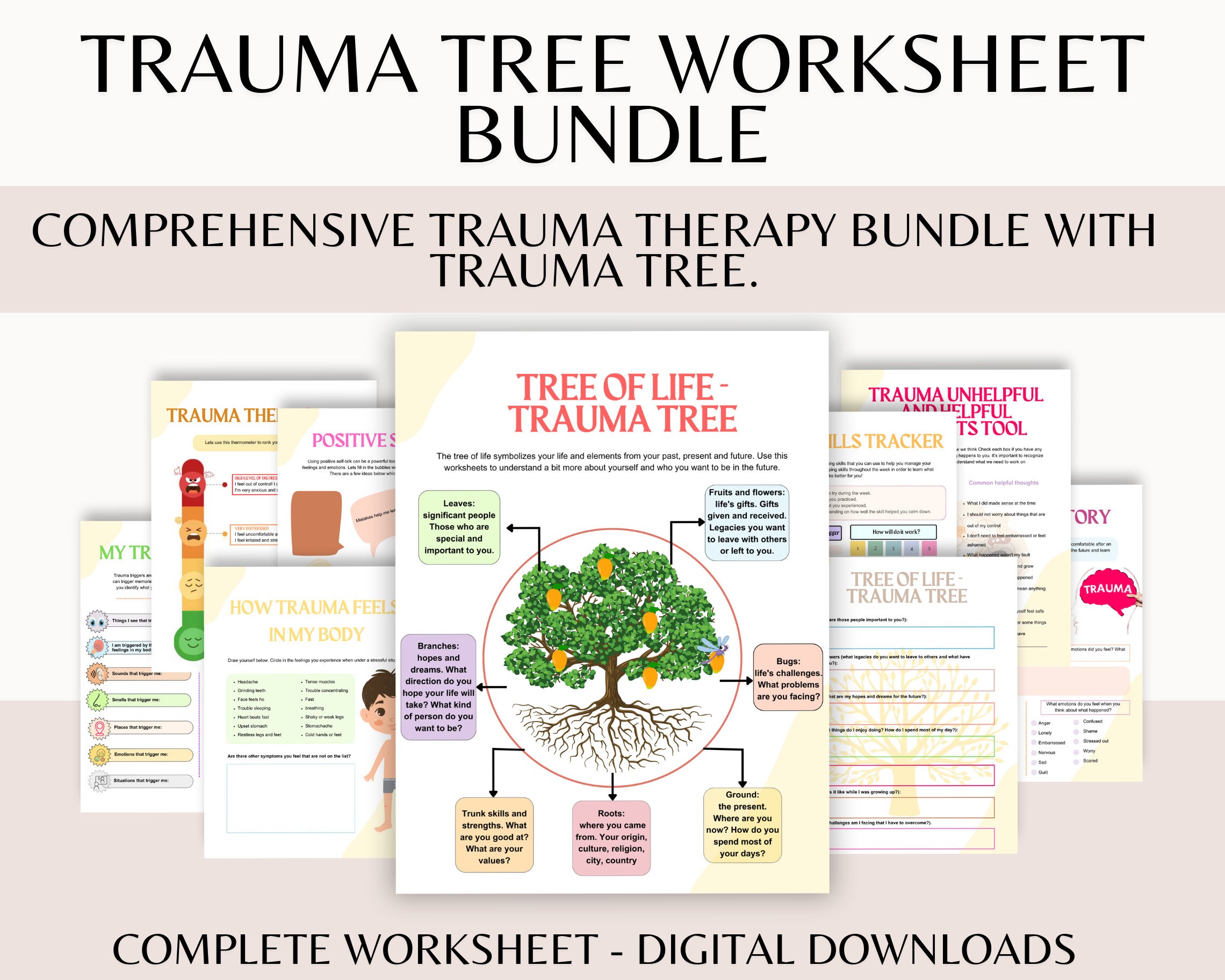 Trauma Tree Worksheets, Narrative Therapy Life Story, Trauma Therapy ...
