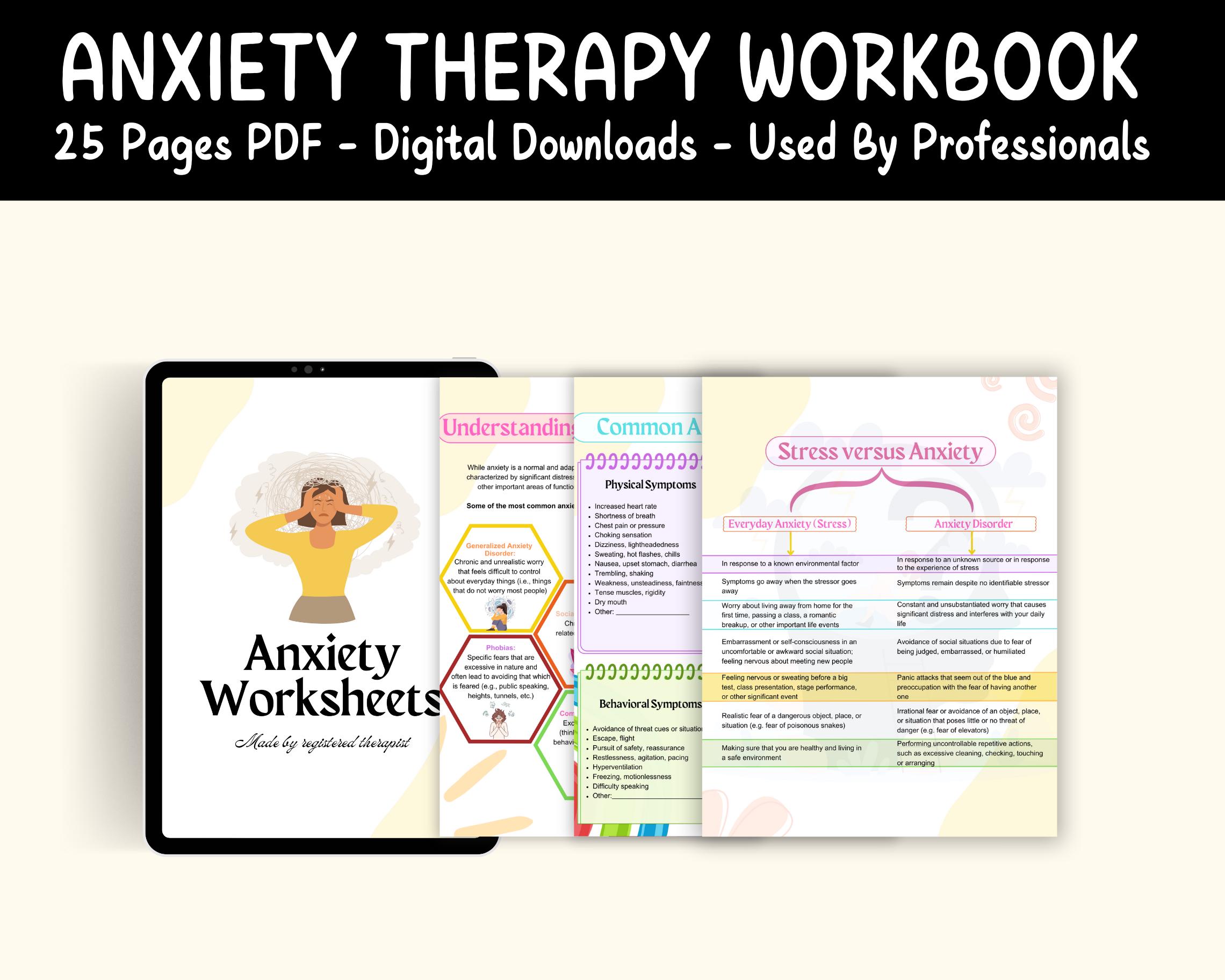 Anxiety Therapy Workbook Printable Worksheets for Panic Worry and ...