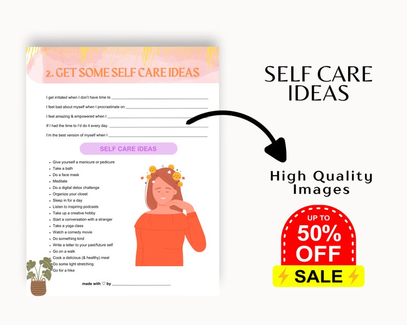 Self Care Printable Worksheet, Self Care Workbook, Self Love, Burnout ...