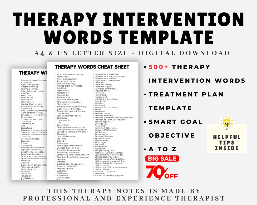 Therapy Intervention Words Therapy Worksheets Therapy Cheat - Etsy