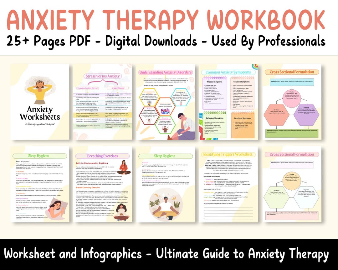 Anxiety Therapy Workbook Printable Worksheets for Panic Worry and ...