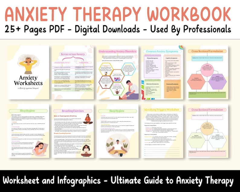 Anxiety Therapy Workbook Printable Worksheets for Panic Worry and ...