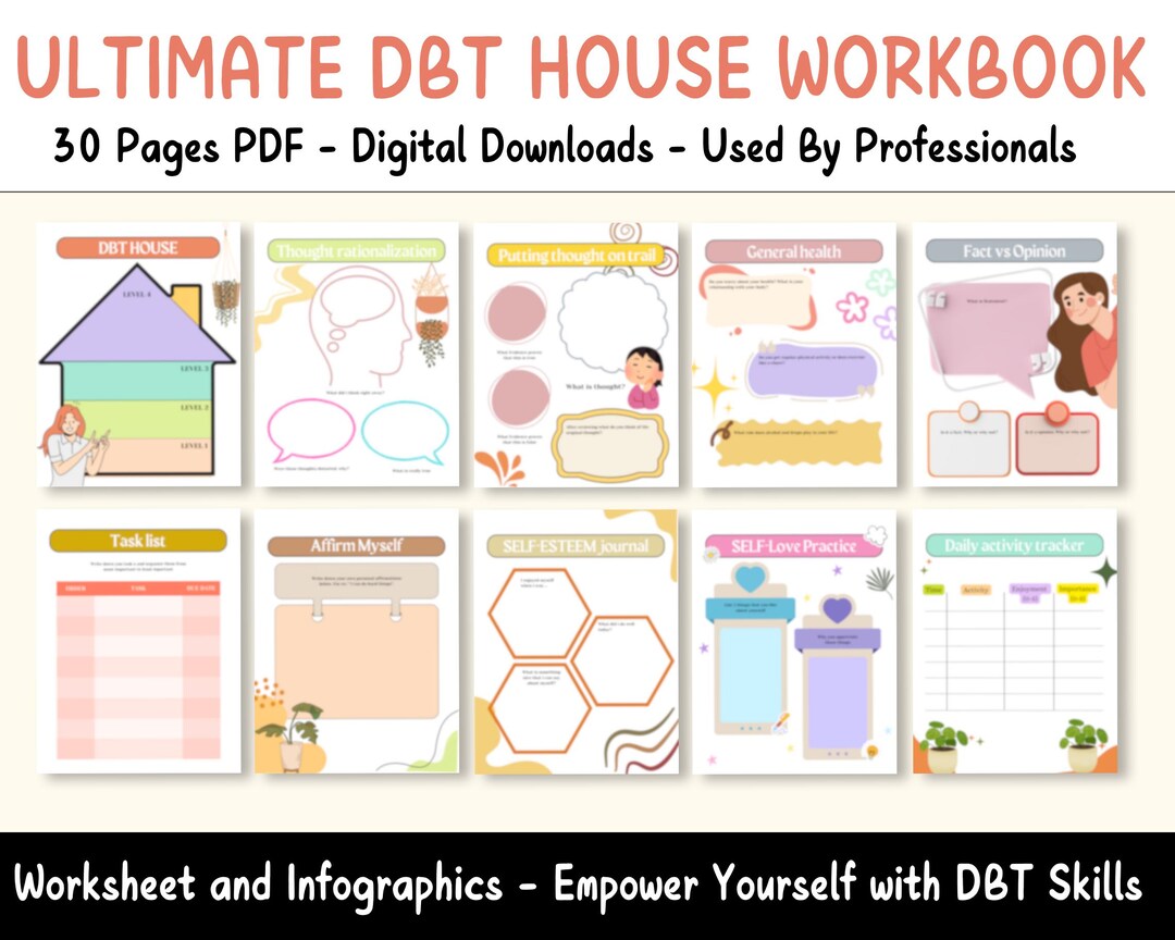 DBT House Worksheets Bundle, DBT Cheat Sheet, Dbt Skills, Dbt Workbooks ...