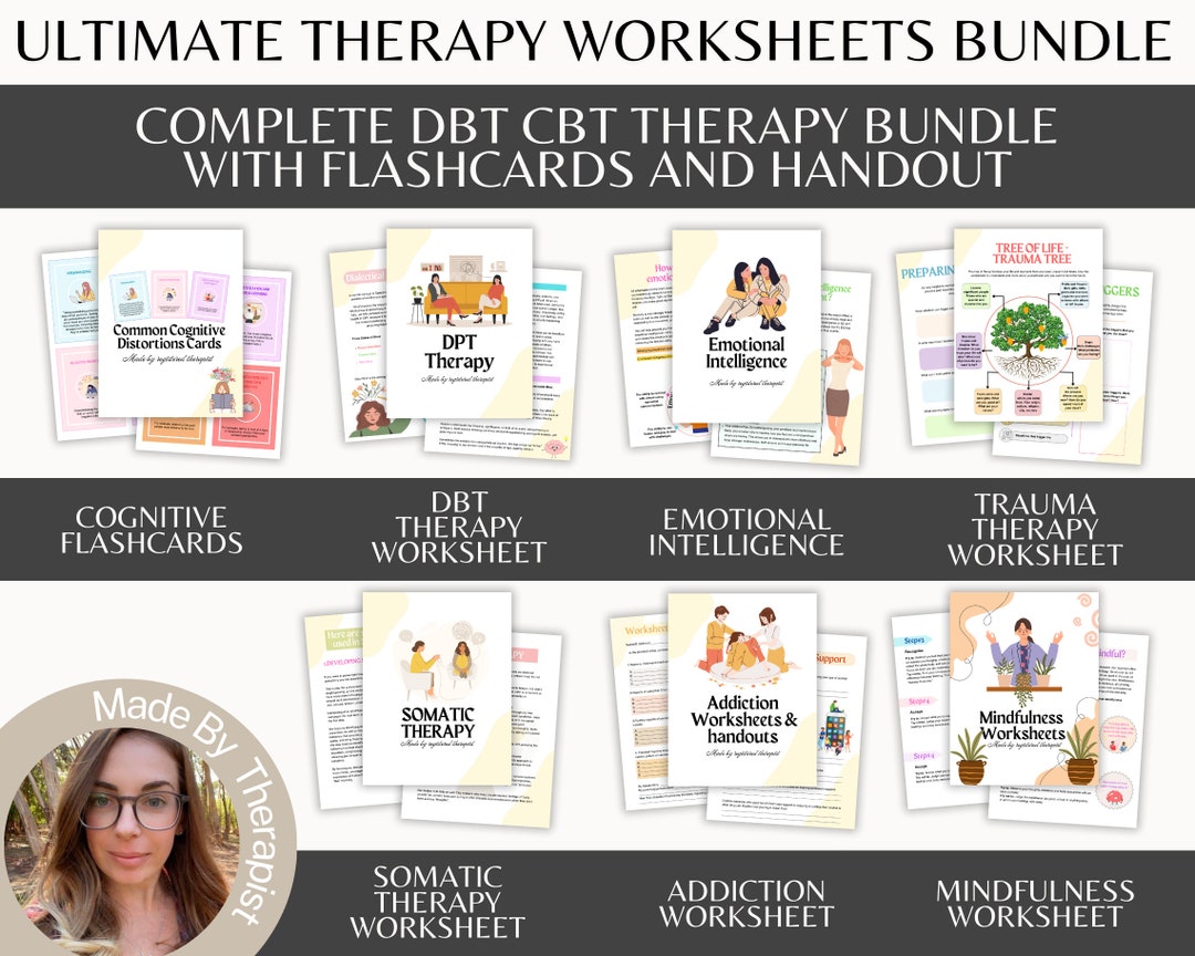 Therapy Worksheet Bundle, Psychology Resources, Inner Critic, Boundaries, Trauma, Acceptance ...