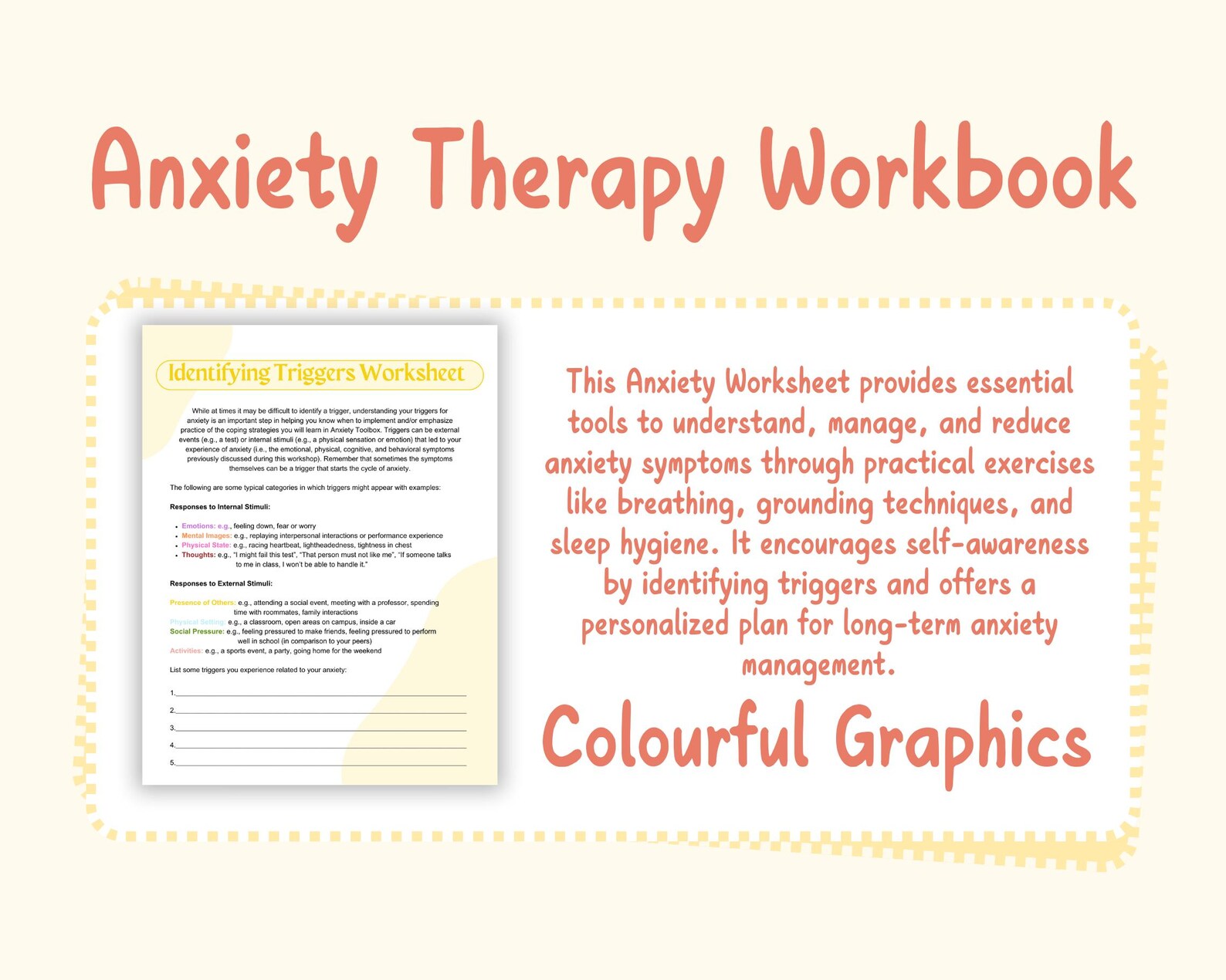 Anxiety Therapy Workbook Printable Worksheets for Panic Worry and ...