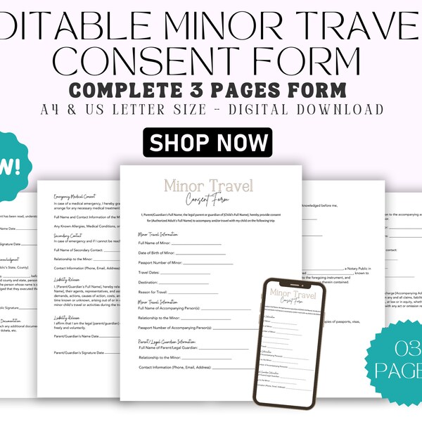 Travel Consent Form Minor - Etsy
