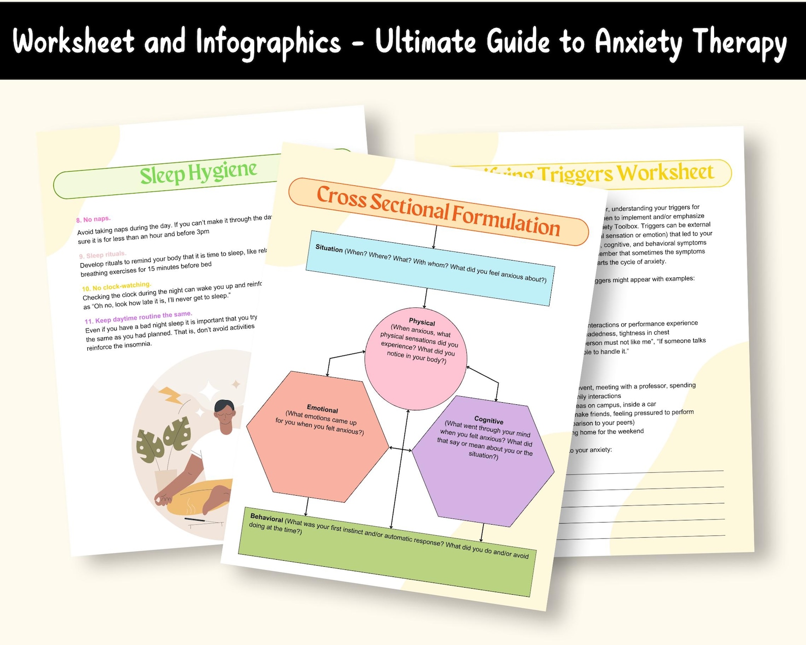 Anxiety Therapy Workbook Printable Worksheets for Panic Worry and ...