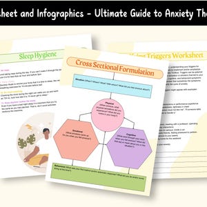 Anxiety Therapy Workbook Printable Worksheets for Panic Worry and Stress Coping Skills Self Help ...