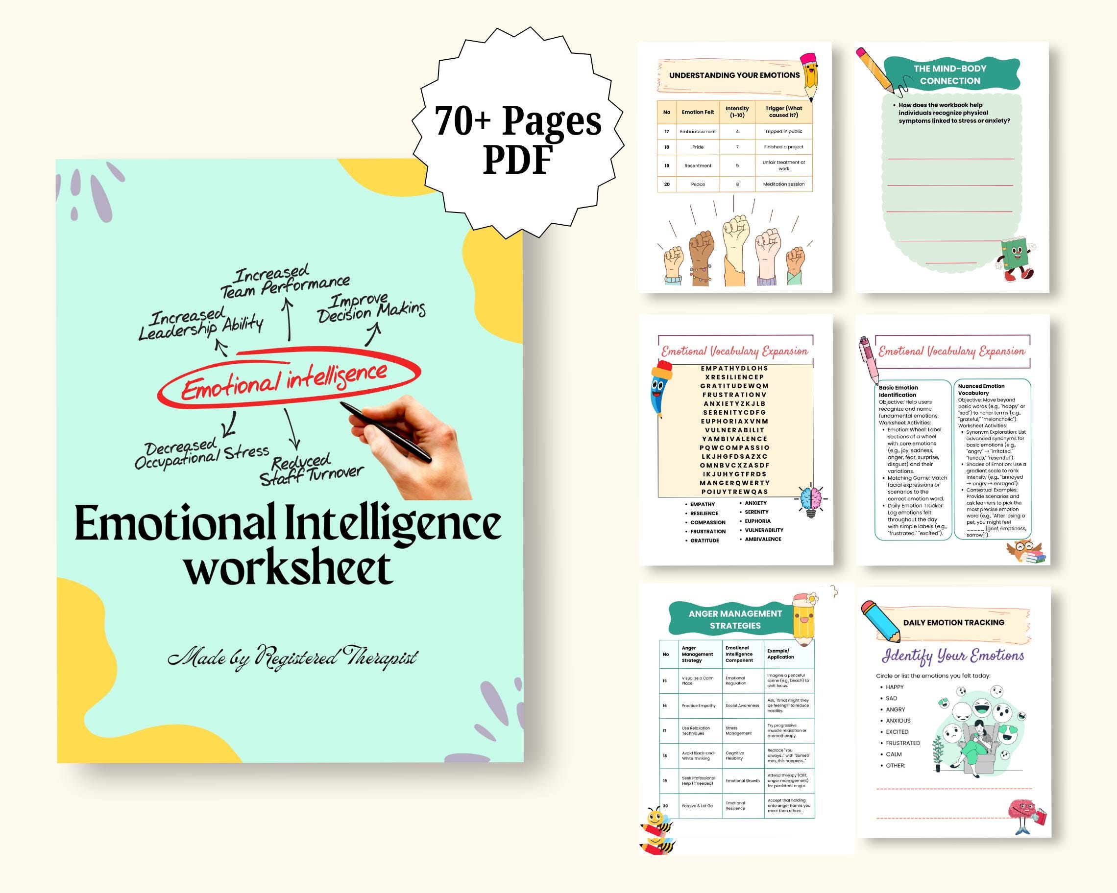 Emotional Intelligence Worksheets: Therapy & Self-regulation Resource ...