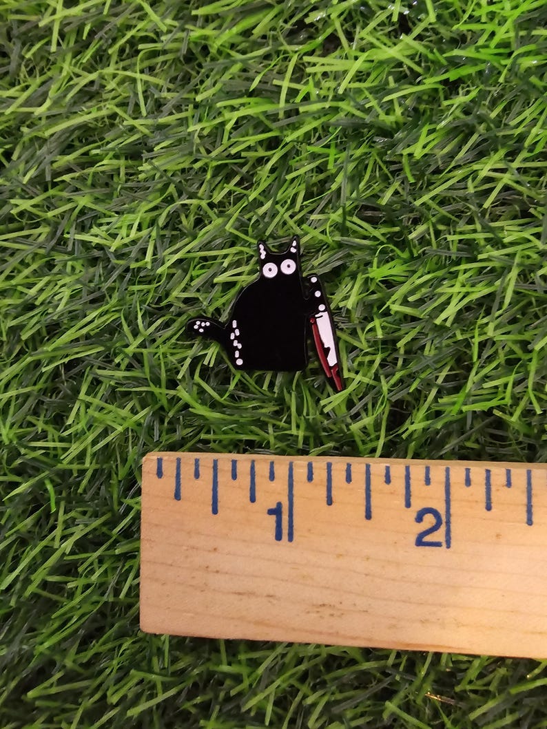 What? Cat With Knife Enamel Pin - Etsy