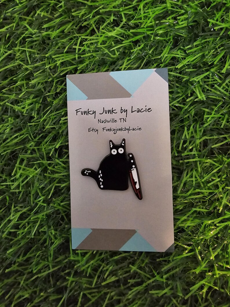 What? Cat With Knife Enamel Pin - Etsy