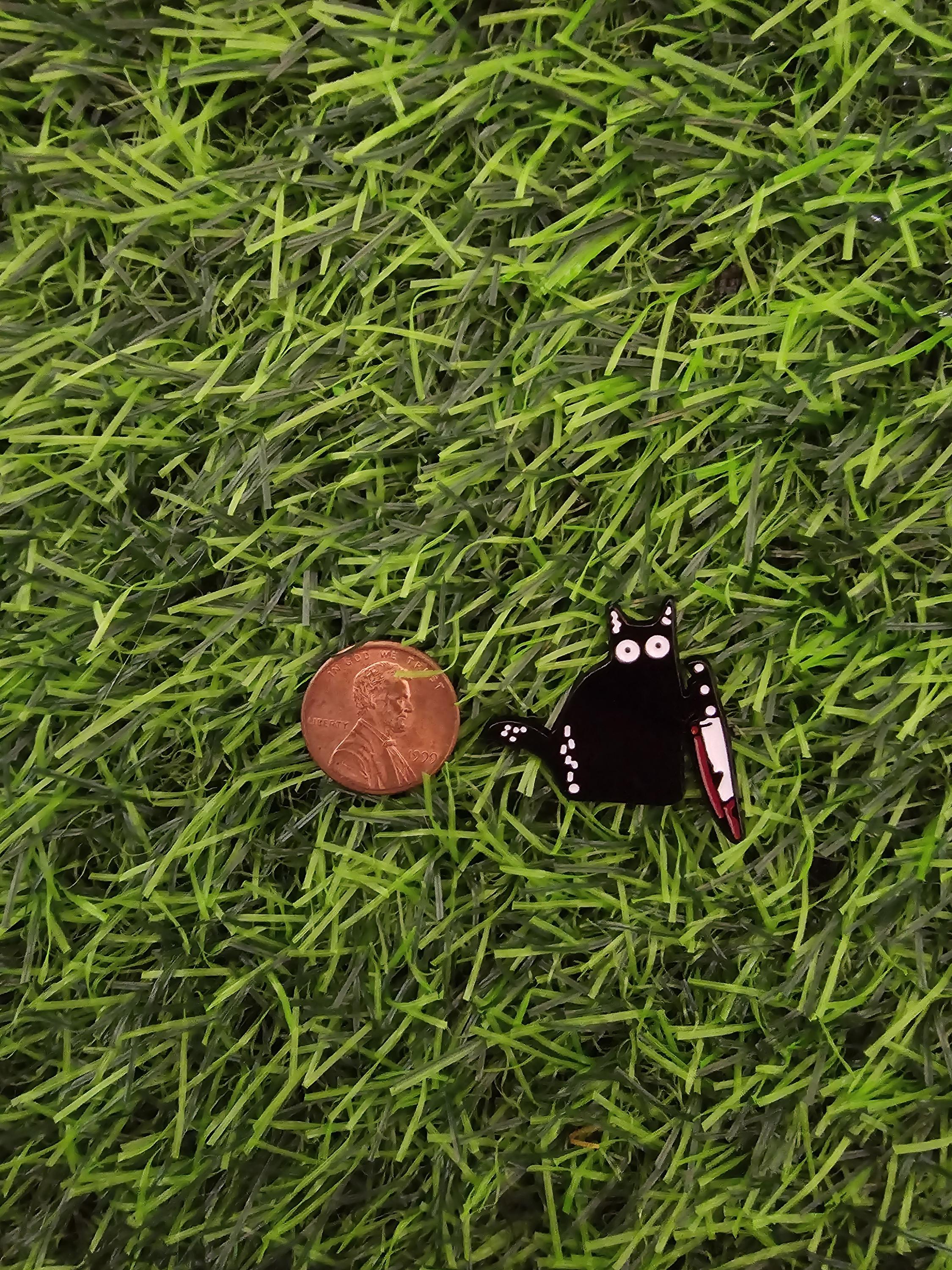 What? Cat With Knife Enamel Pin - Etsy
