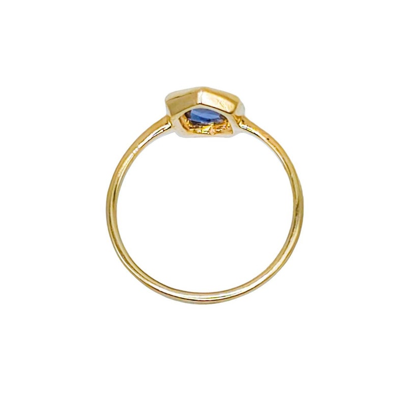 14K Gold Geometric Blue Sapphire Slice Ring, 14K Gold Geometric Ring ...