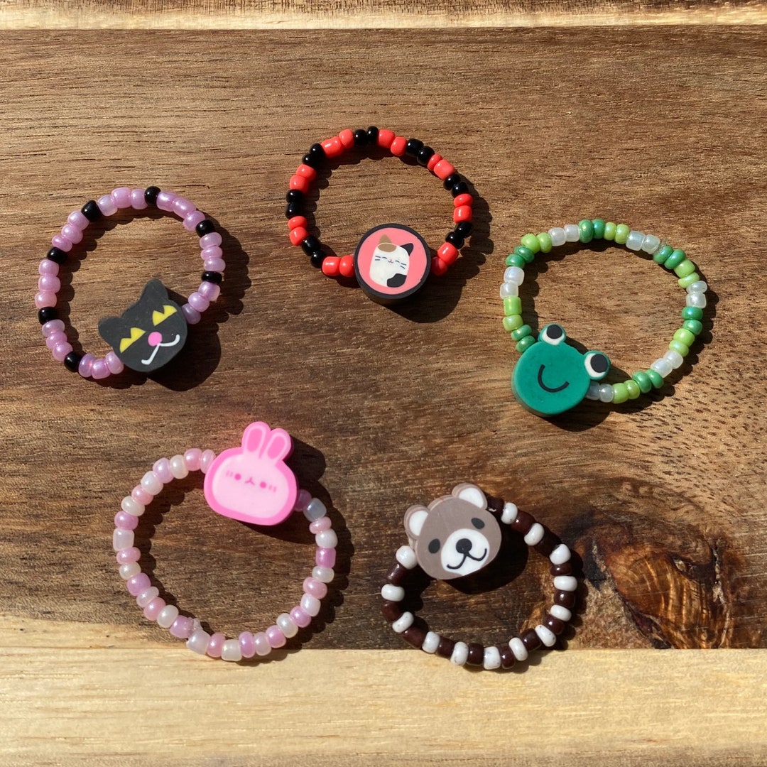 Animal Beaded Rings | Squishmallow Cat Frog Bunny Bear Rings | Polymer ...