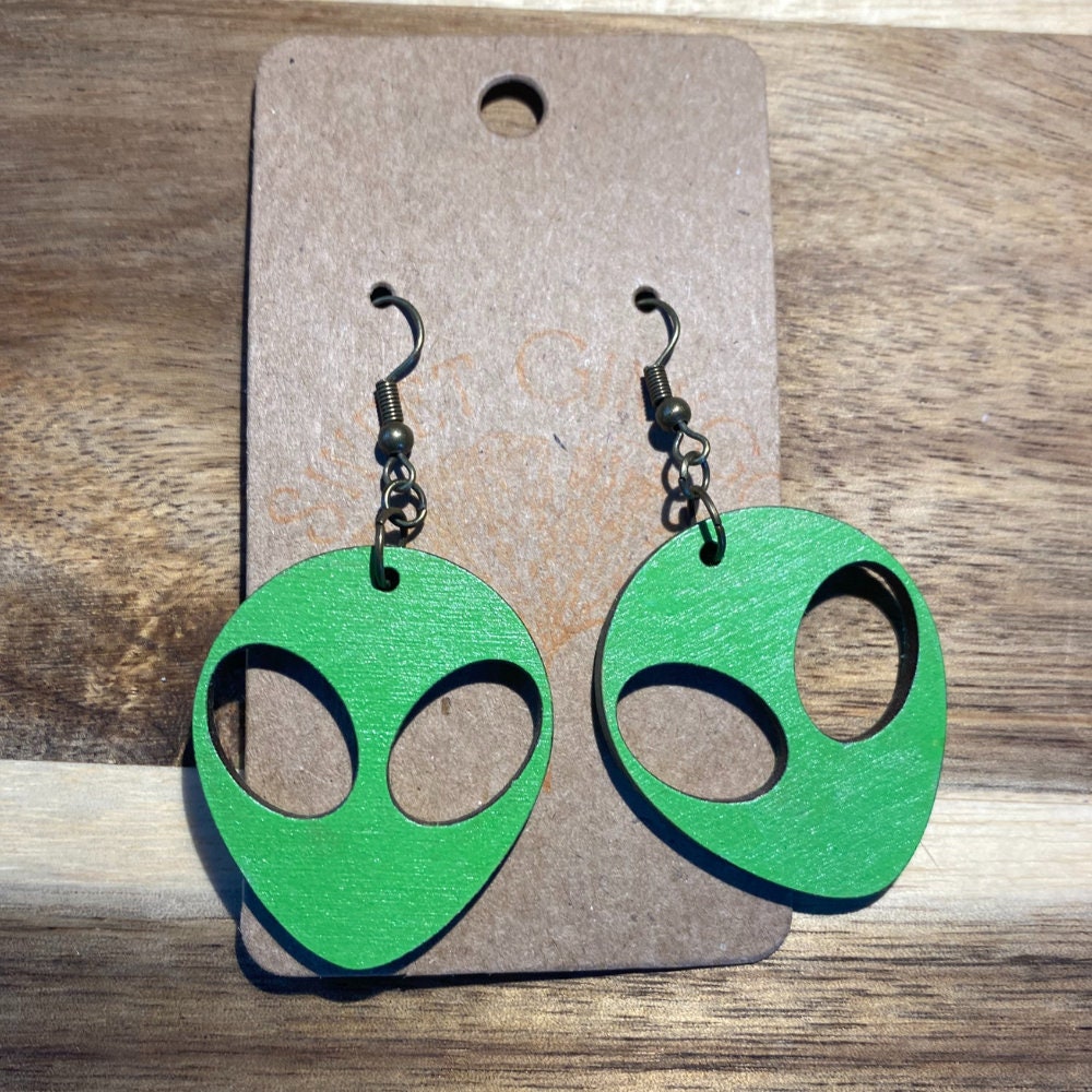 Wooden Alien Earrings | Space Themed Jewelry | Extra-terrestrial ...