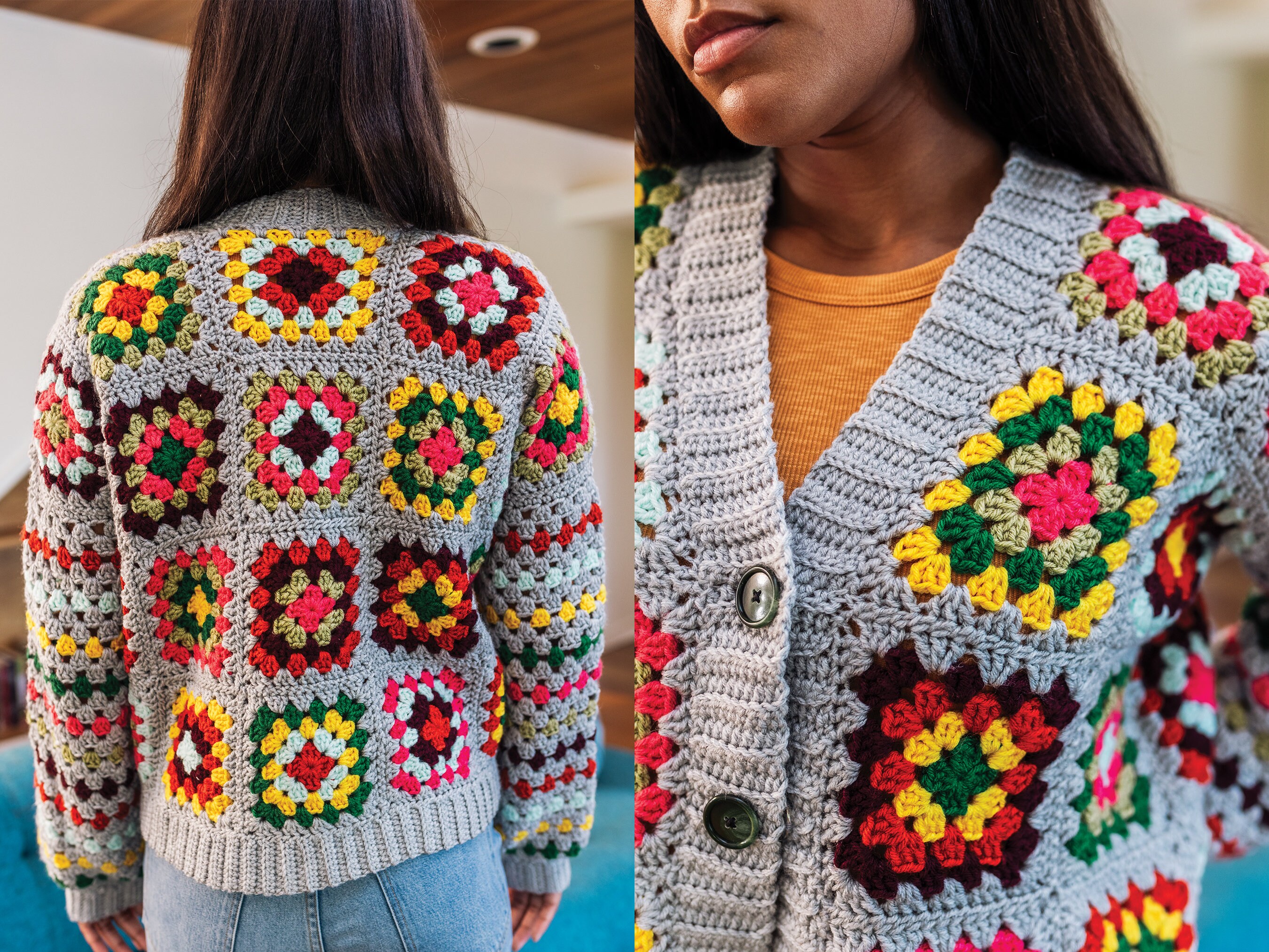 Crochet Granny Square Cardigan Pattern: Colorful Birdy Sweater (PDF ...