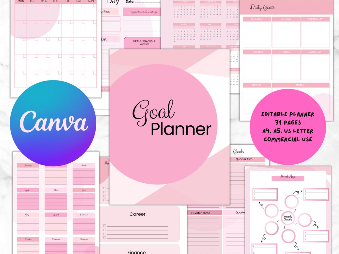 Printable Pink Goal Planner Template Goal Planner Printable Planner A4 ...