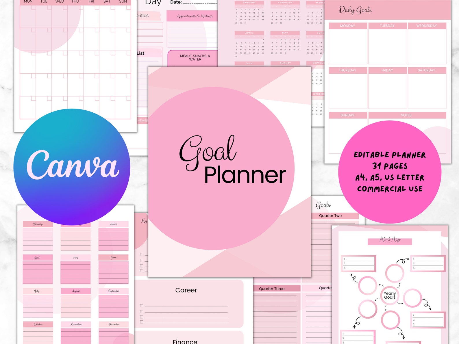 Printable Pink Goal Planner Template Goal Planner Printable Planner A4 ...
