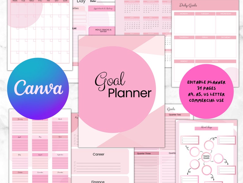 Printable Pink Goal Planner Template Goal Planner Printable Planner A4 ...