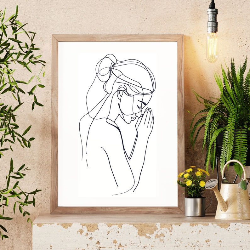 Praying Woman Line Art Christian Digital Download, Proverbs 31 Woman in ...