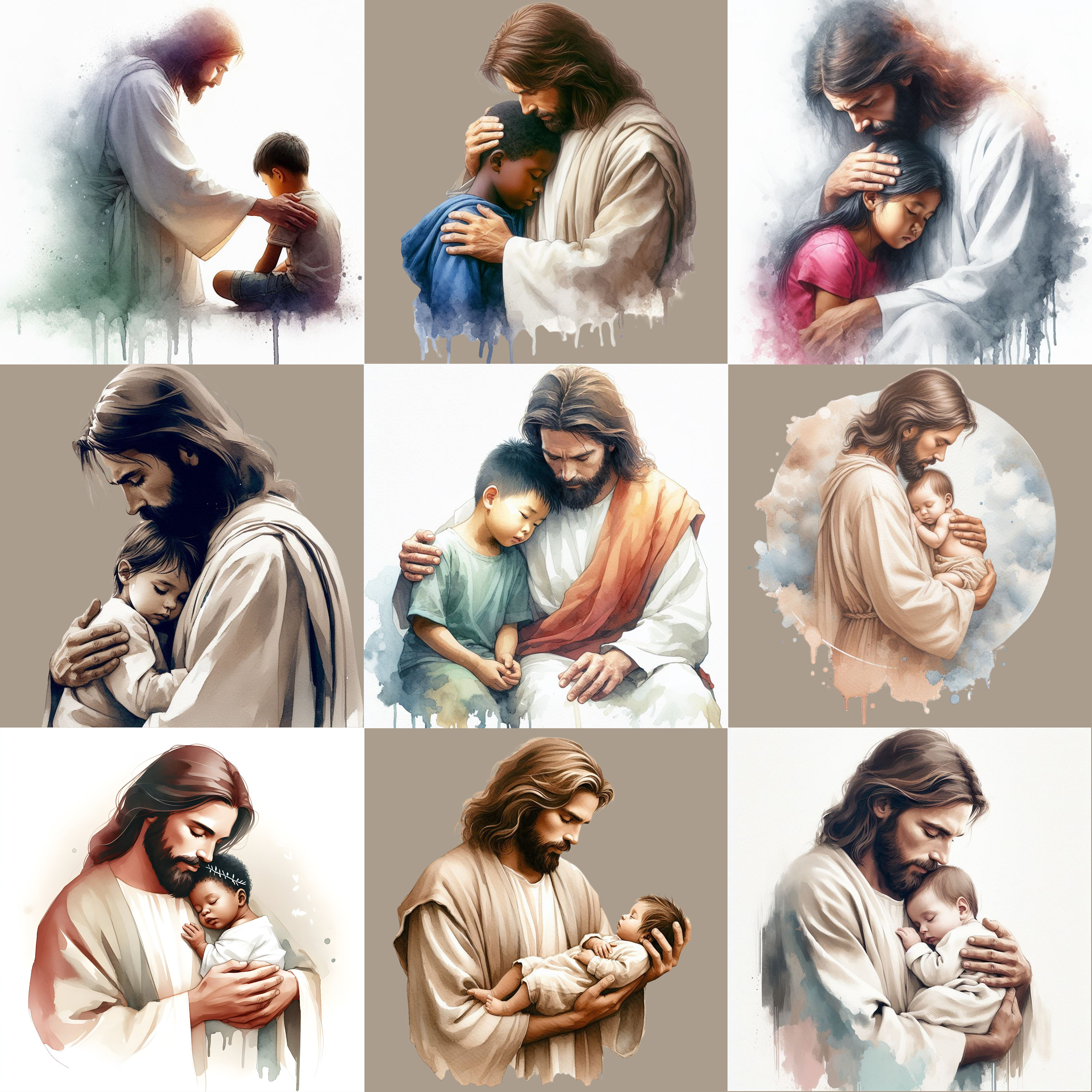 JESUS and the CHILDREN, I Am a Child of God, Bundle Pack, Watercolor ...