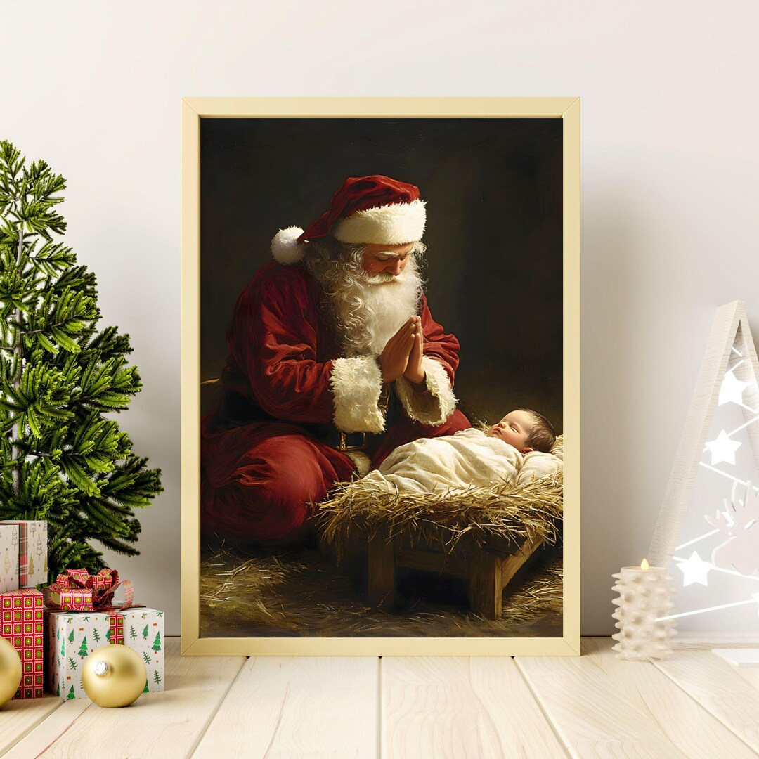 Santa Claus Worshiping Christ Child | St. Nicholas Praying to Baby ...