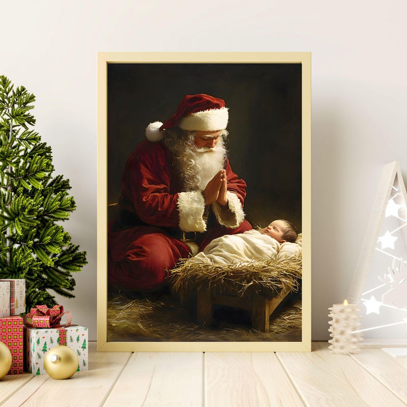 Santa Kneeling to the Baby Jesus - Etsy