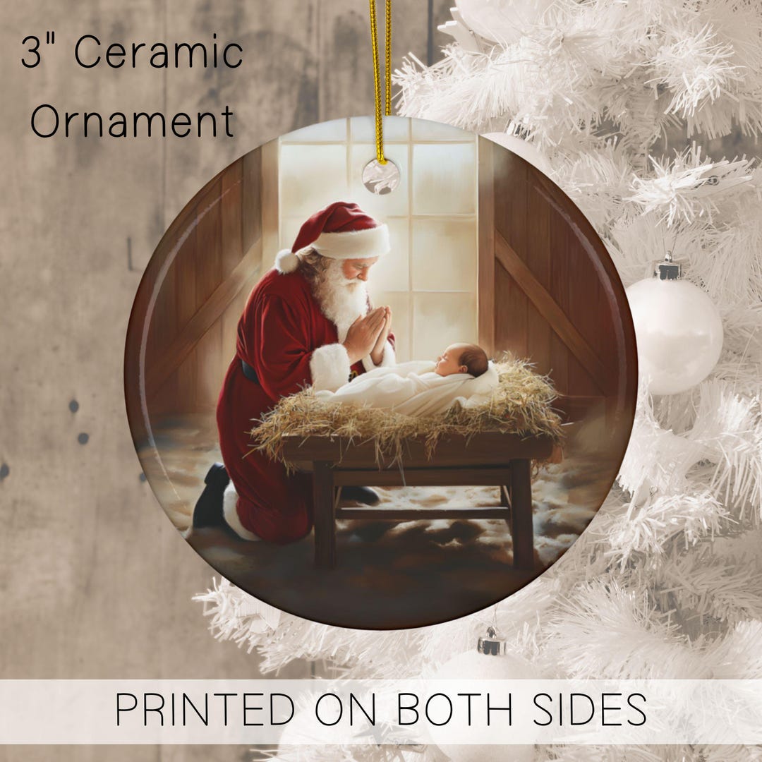 Santa Praying to Jesus Ceramic Ornament: Christian Christmas Decor - Etsy