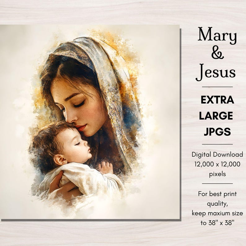 Mary and Jesus Artwork, Nativity Christmas Digital Painting, Virgin St ...