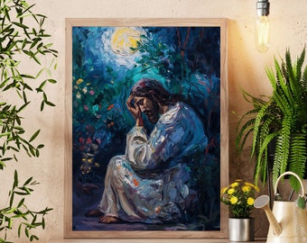 Jesus Prays in the Garden of Gethsemane Holy Bible Verse Canvas Wall ...